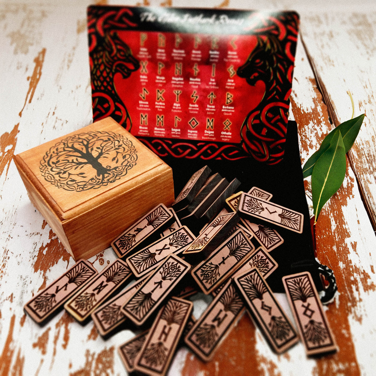 Norse Viking Elder Futhark LEAF Rune Set, yggdrasil ASH WOOD worldtree ...