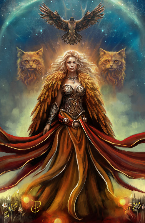 Norse Goddess Freya & Cats Art Print Multipule Sizes – Inlumined Arts LLC
