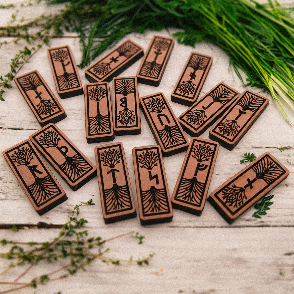 Norse Viking Elder Futhark LEAF Rune Set, yggdrasil ASH WOOD worldtree ...